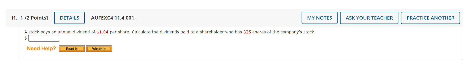 Solved 11. [-12 Points] DETAILS AUFEXC4 11.4.001. MY NOTES | Chegg.com