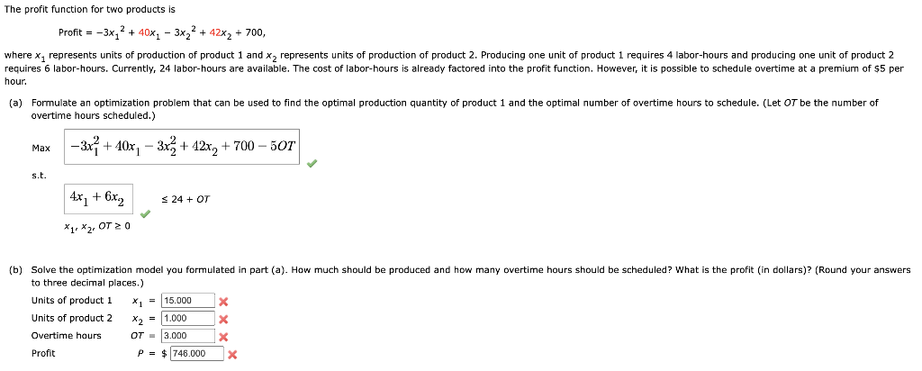 Solved The profit function for two products is Profit | Chegg.com