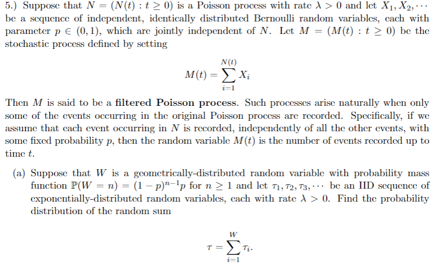 5.) Suppose that N=(N(t):t≥0) is a Poisson process | Chegg.com