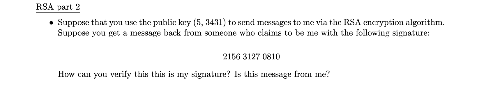 Solved RSA part 2 • Suppose that you use the public key (5, | Chegg.com