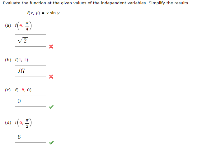 Solved Evaluate the function at the given values of the | Chegg.com