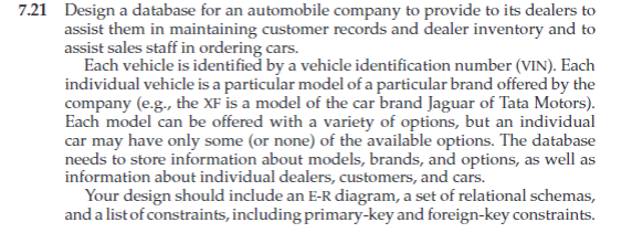 Solved 7.21 Design a database for an automobile company to | Chegg.com