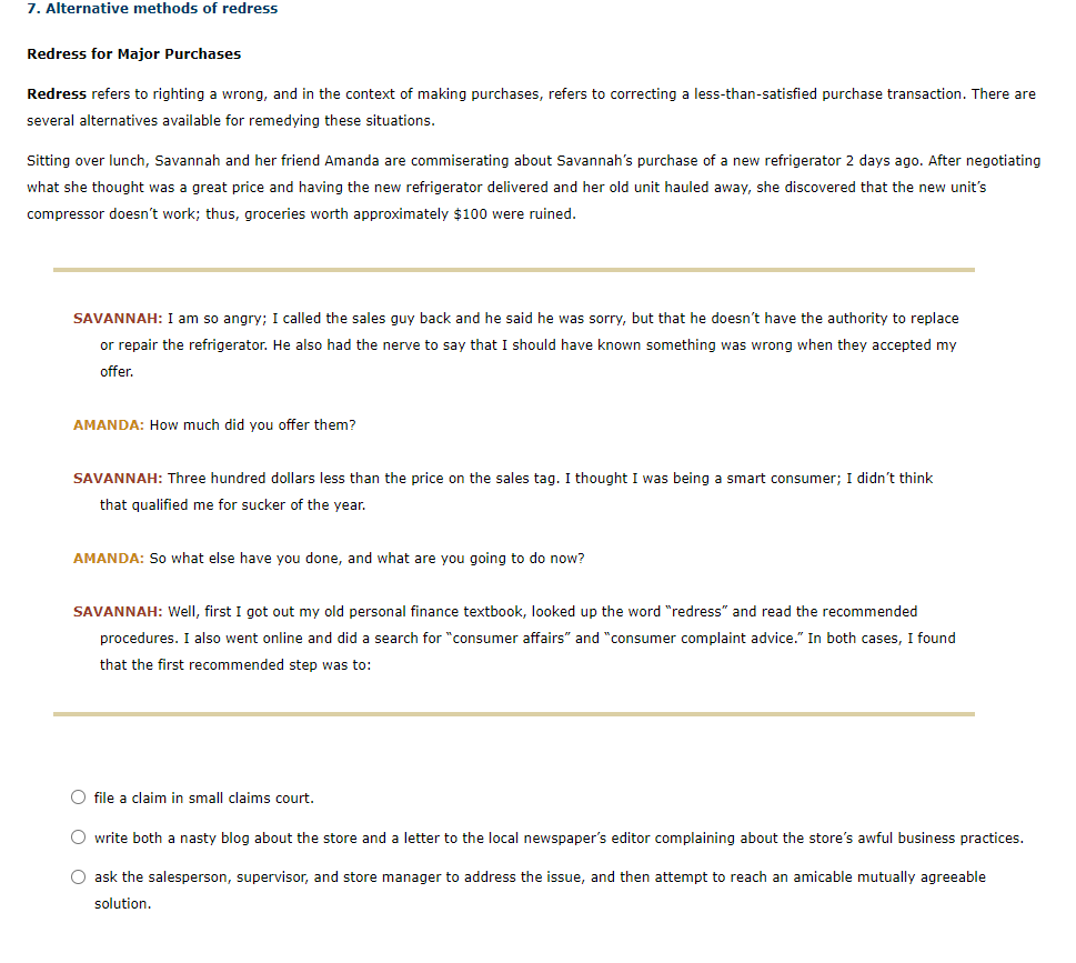 Solved 7. Alternative methods of redress Redress for Major | Chegg.com