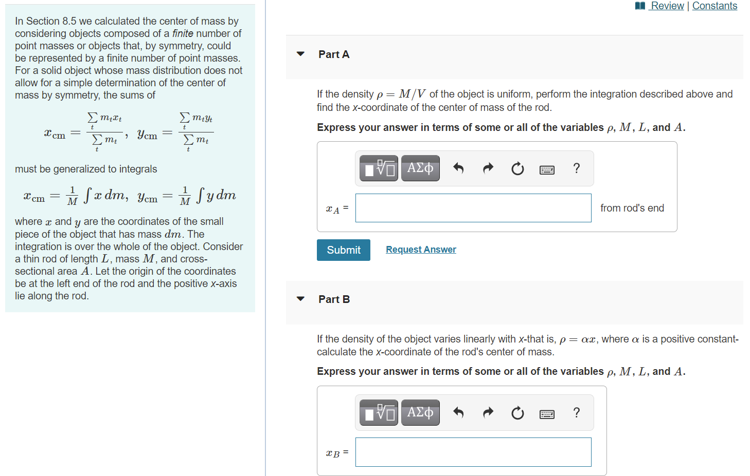 Solved Review Constants Part A In Section 8.5 we calculated | Chegg.com