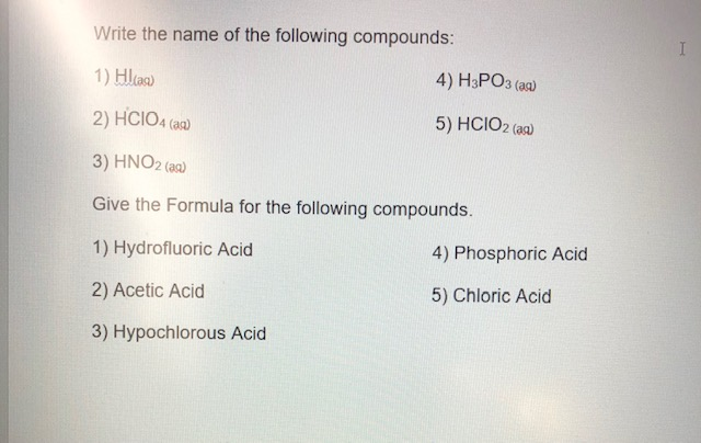 Solved Write the name of the following compounds: 3) FeCl3 | Chegg.com