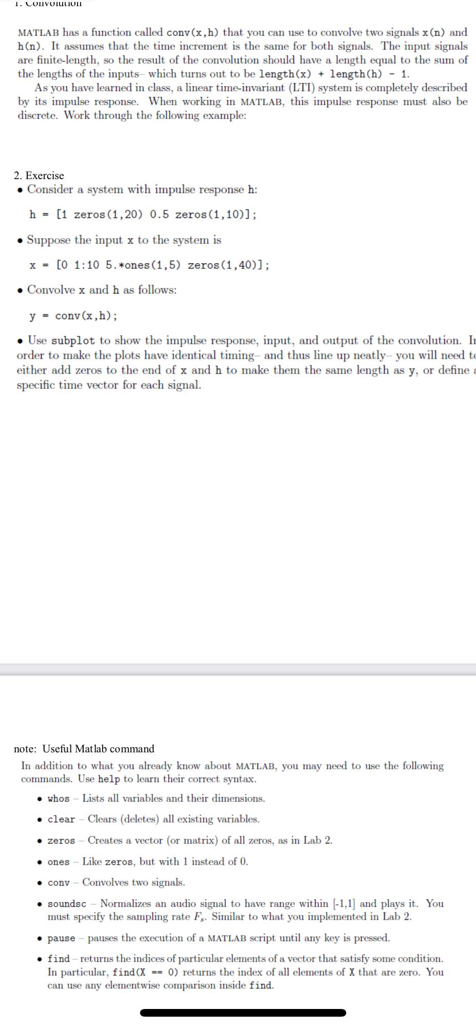 Solved 1. Lonvolu 1011 MATLAB has a function called | Chegg.com