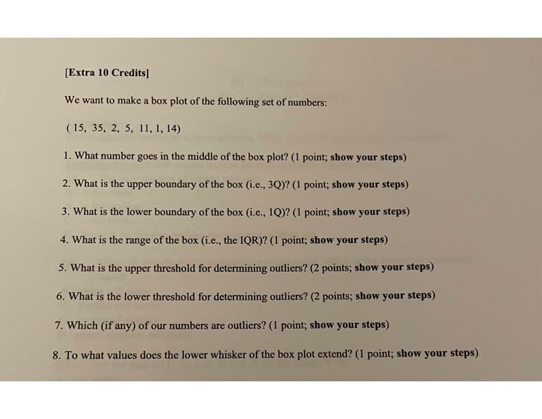 Solved We want to make a box plot of the following set of | Chegg.com