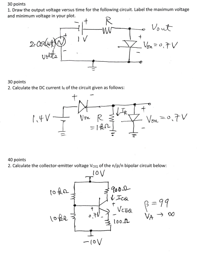 Solved 30 points 1. Draw the output voltage versus time for | Chegg.com