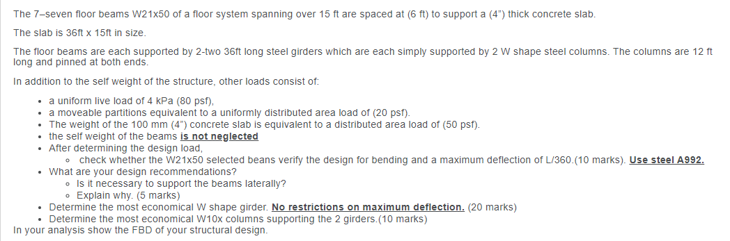 Solved The 7-seven floor beams W21x50 of a floor system | Chegg.com