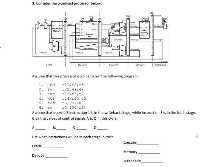 Solved 3. Consider the pipelined processor below. CEK ALUOLW | Chegg.com