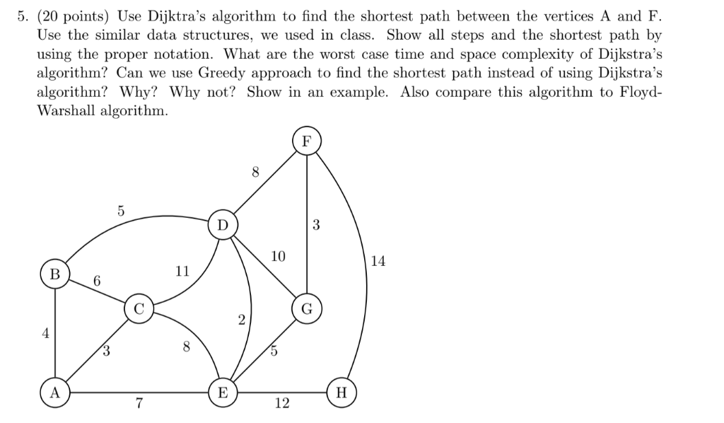 Solved 5. (20 points) Use Dijktra's algorithm to find the | Chegg.com