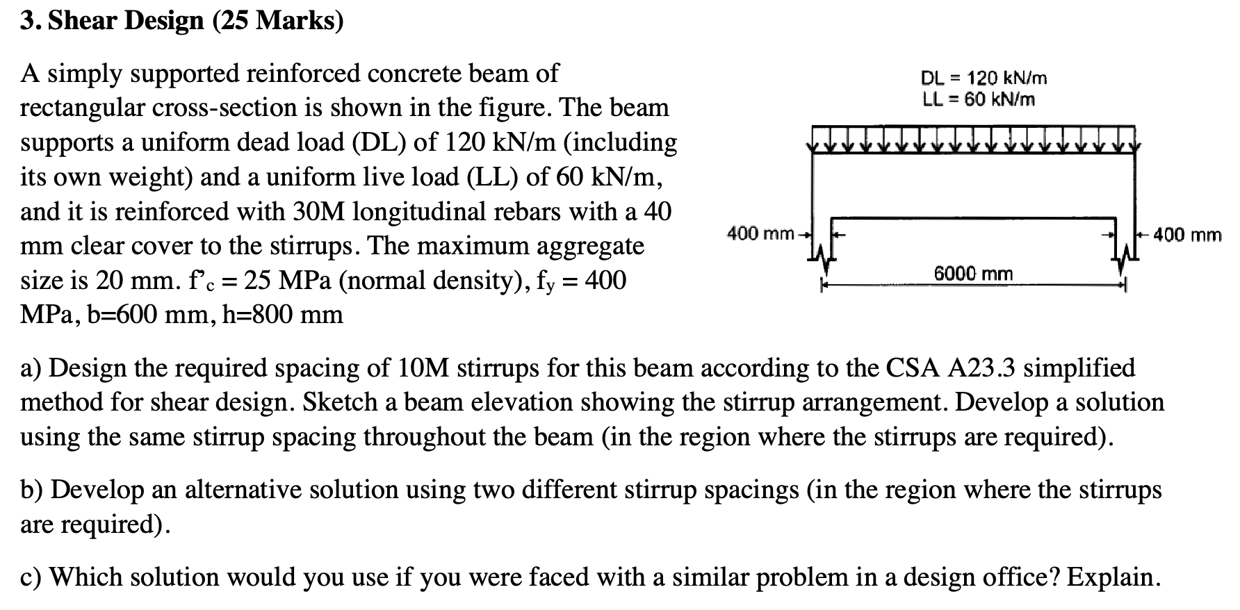 Solved 3. Shear Design (25 Marks) A simply supported | Chegg.com