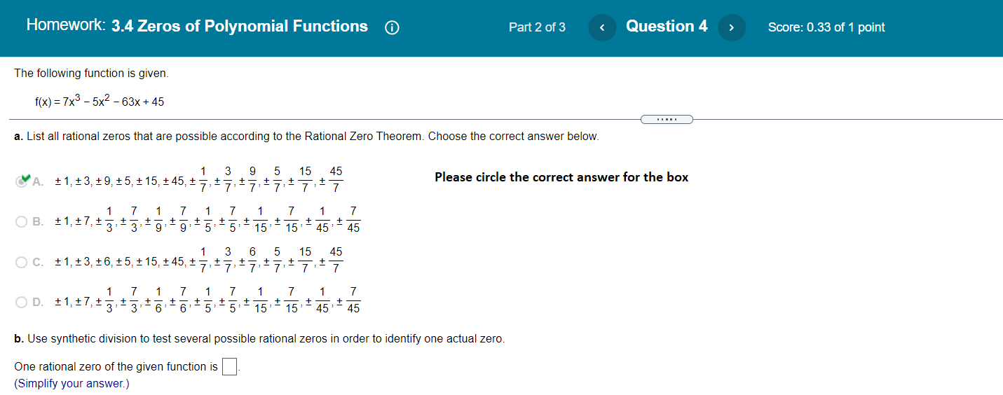 Solved Homework: 3.4 Zeros of Polynomial Functions Part 2 of | Chegg.com