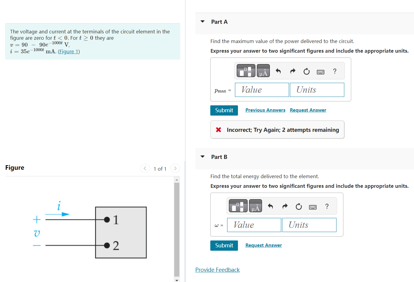 Solved The voltage and current at the terminals of the | Chegg.com