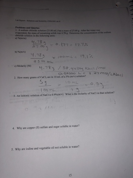 Solved Lab Report- Solutions and Solubility CHM100 Lab 8 | Chegg.com