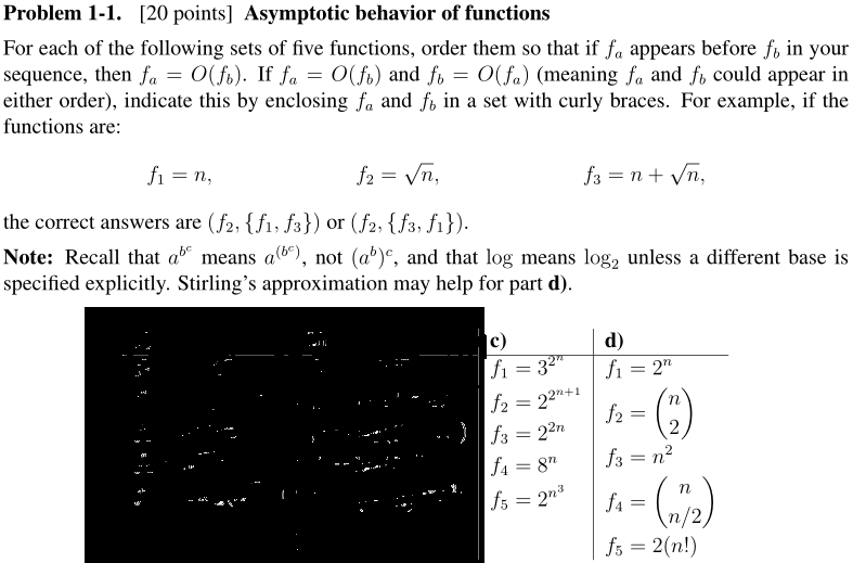 Solved Problem 1-1. [20 points] Asymptotic behavior of | Chegg.com