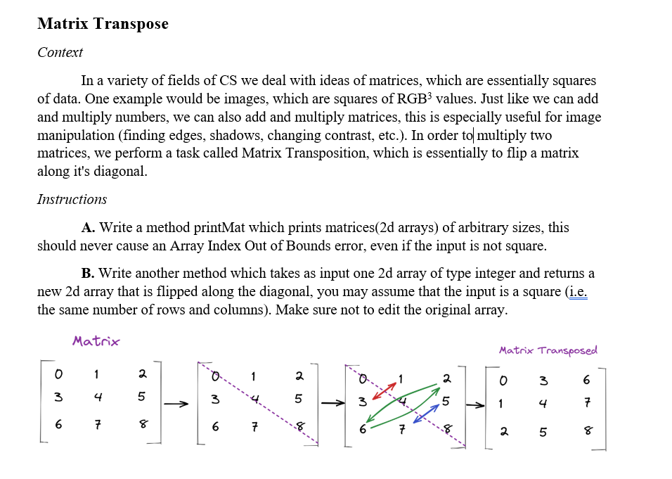 Solved Matrix Transpose Context In a variety of fields of CS | Chegg.com