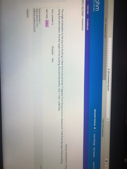 Solved ohm.lumen JTCC-Blackboard Learn Note: Triangle may | Chegg.com
