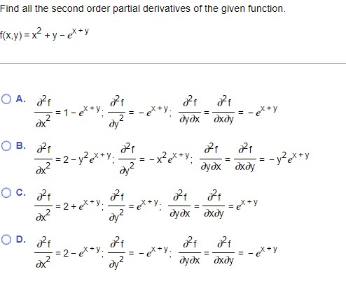 Solved Find all the second order partial derivatives of the | Chegg.com