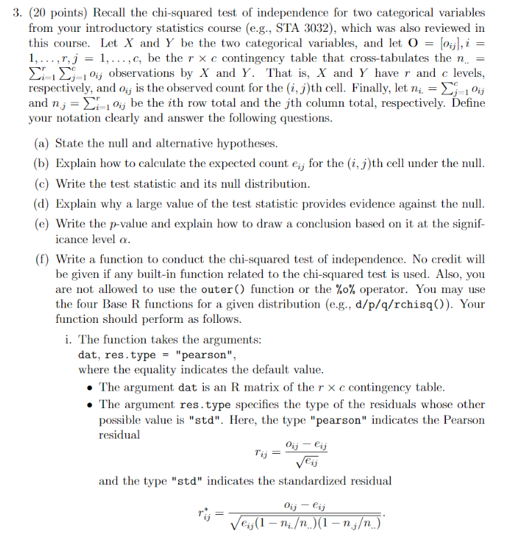 Solved (20 points) Recall the chi-squared test of | Chegg.com Solved (20 points) Recall the chi-squared test of | Chegg.com