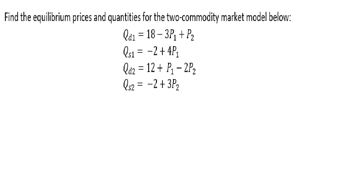 Solved Find the equilibrium prices and quantities for the | Chegg.com