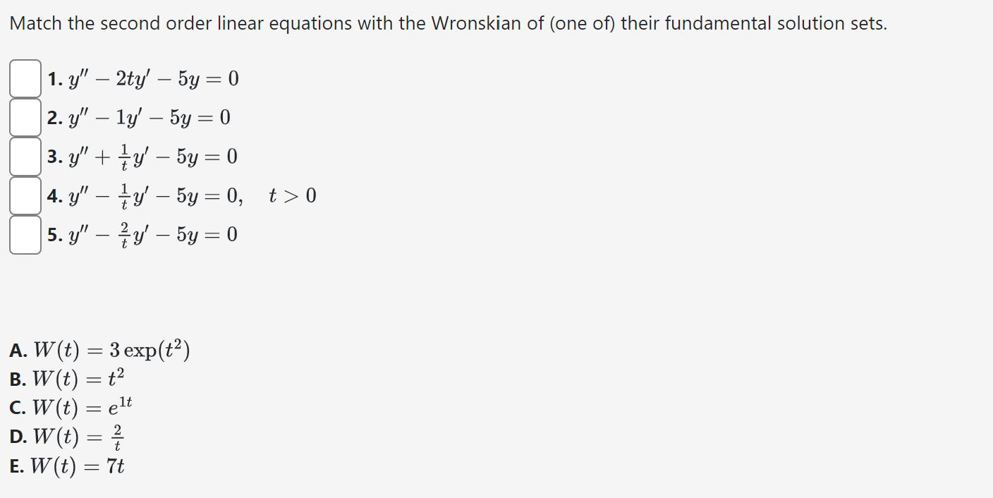 Solved Match The Second Order Linear Equations With The