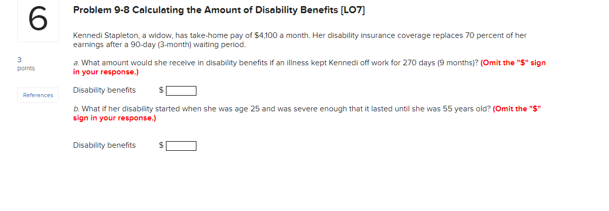 Solved Problem 9-8 Calculating the Amount of Disability | Chegg.com