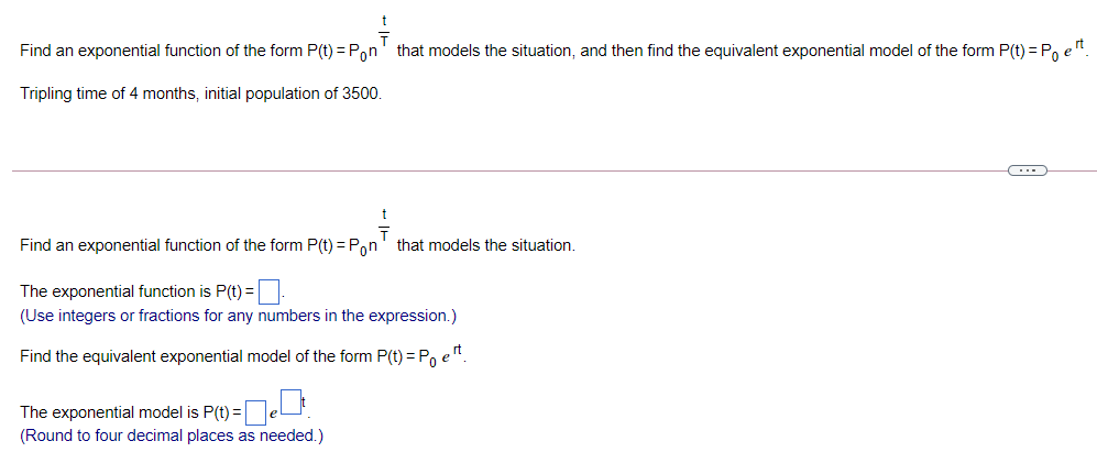 Solved Find an exponential function of the form P(t) = Pon' | Chegg.com