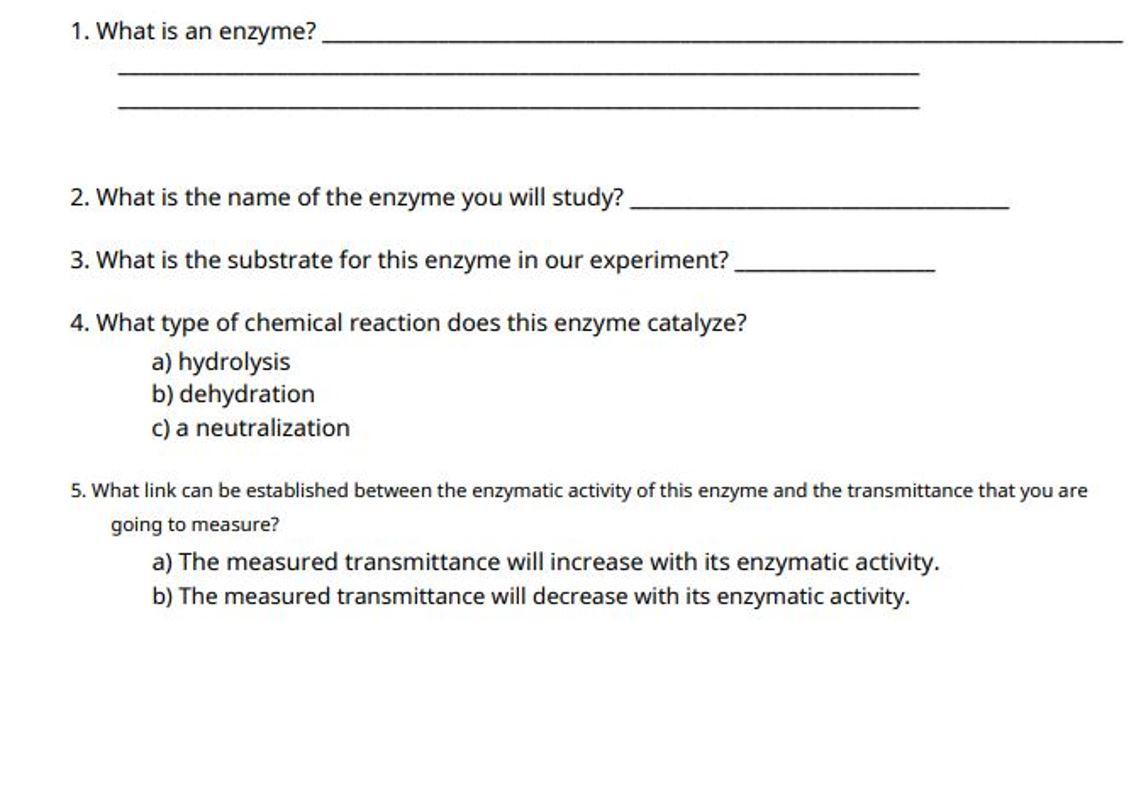 Solved This laboratory is devoted to the study of enzymes | Chegg.com