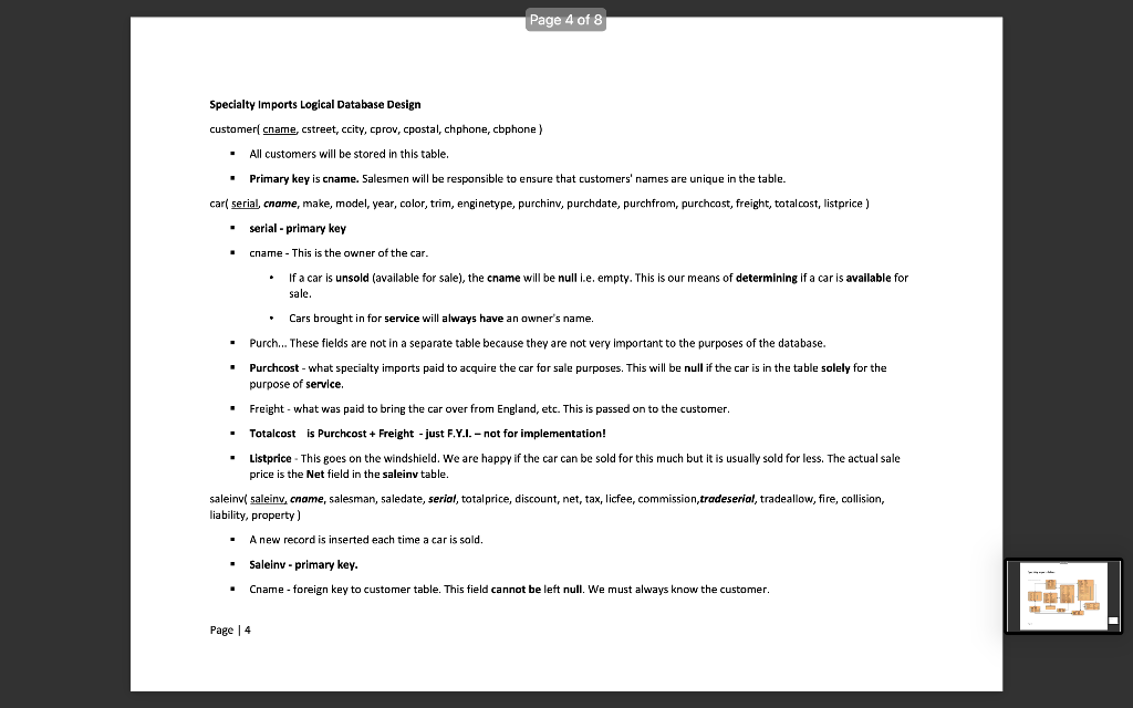 Solved Assignment 2 Specialty Imports Table Creation - Write | Chegg.com