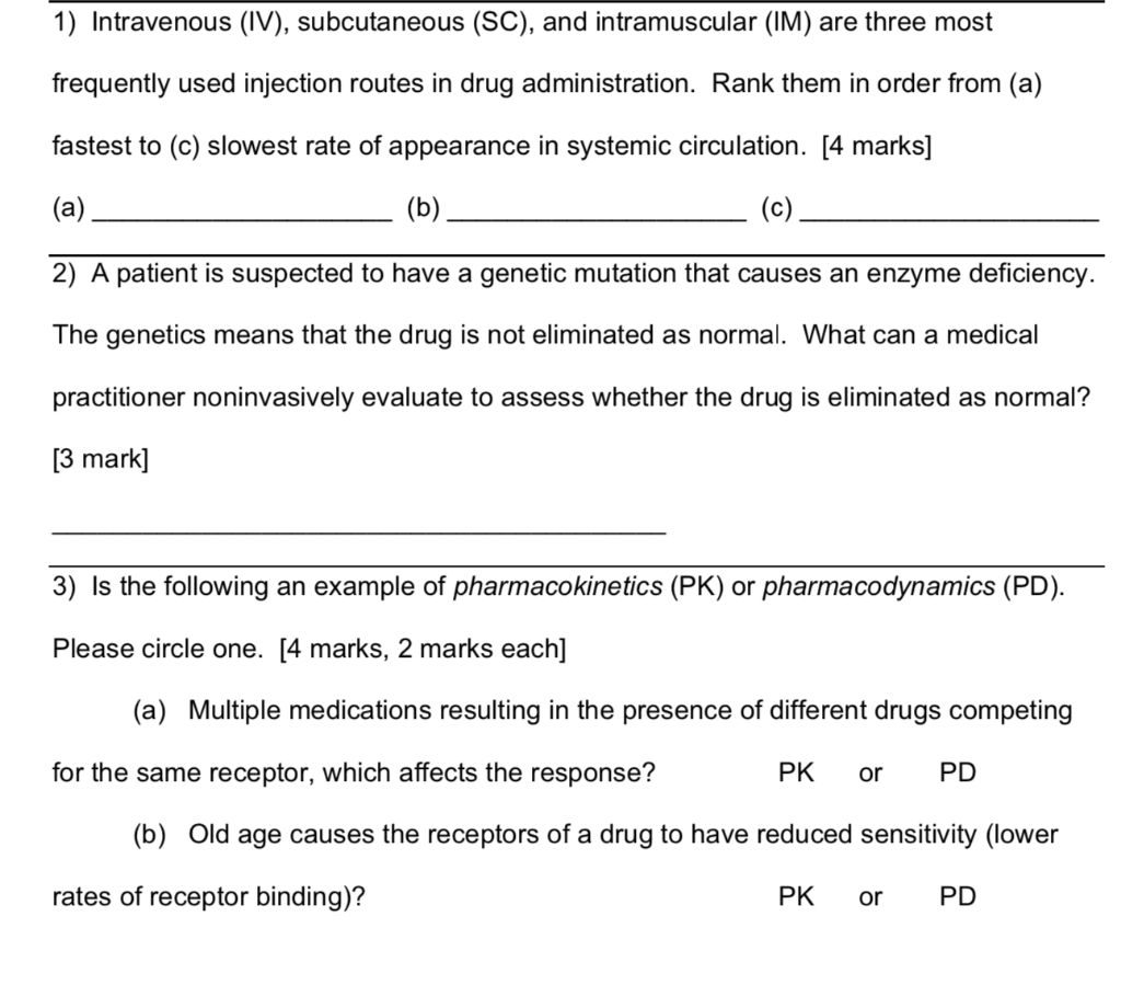 Solved 1) Intravenous (IV), subcutaneous (SC), and | Chegg.com