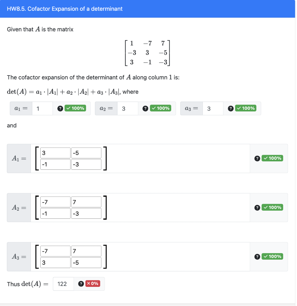 Solved HW8.5. Cofactor Expansion of a determinant Given that | Chegg.com
