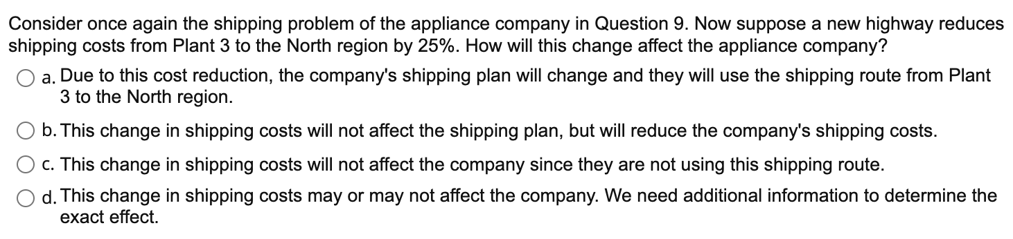 Solved a. Consider once again the shipping problem of the | Chegg.com
