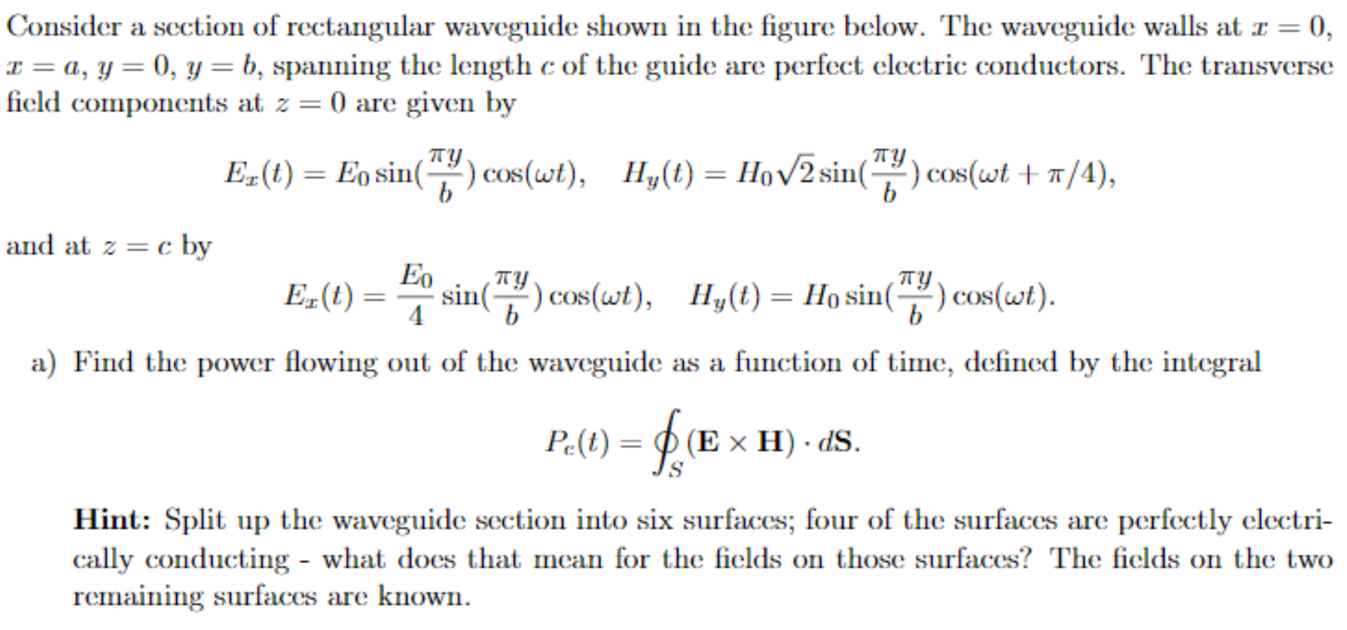 ty Consider a section of rectangular waveguide shown | Chegg.com