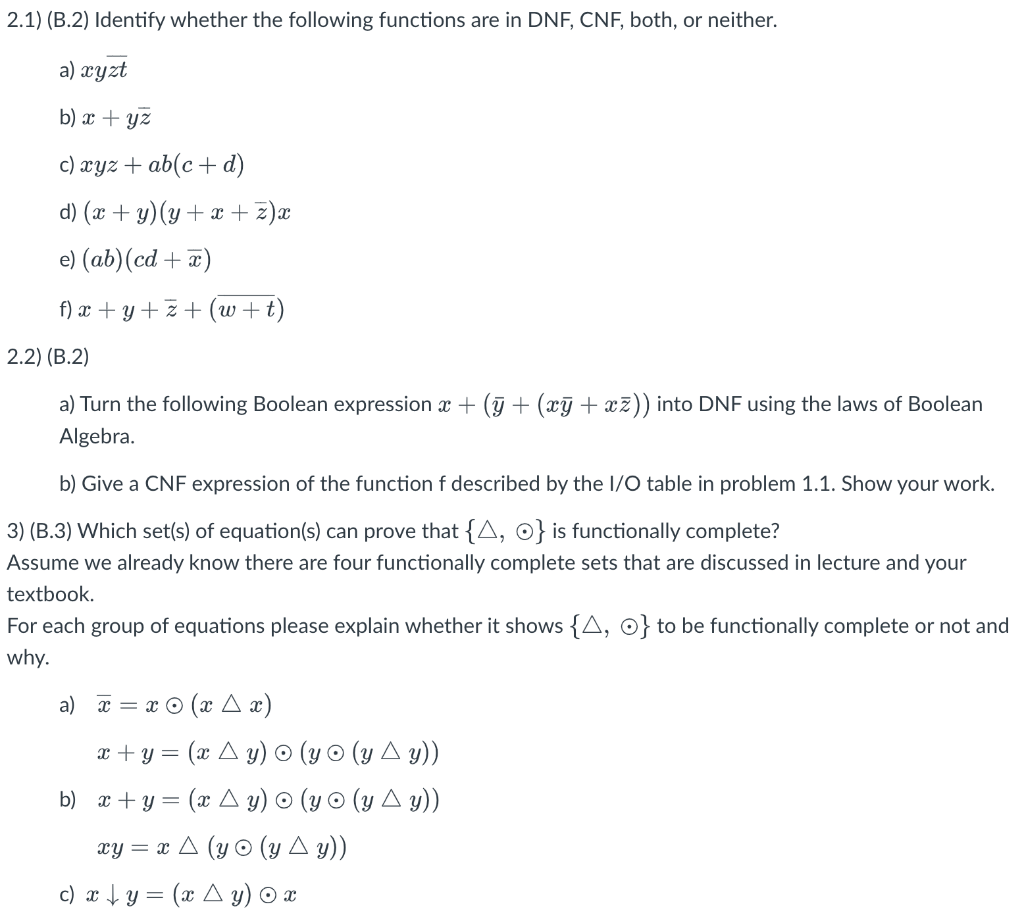 Solved 2.1) (B.2) Identify whether the following functions | Chegg.com