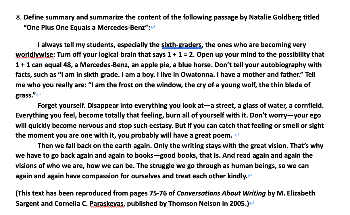 Solved 8. Define summary and summarize the content of the | Chegg.com