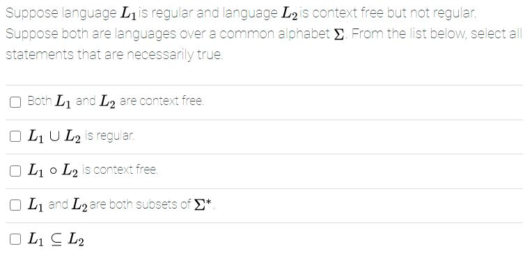 Solved Suppose language Liis regular and language L2 s | Chegg.com