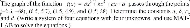 Solved The graph of the function f(x)=ax3+bx2+cx+d passes | Chegg.com