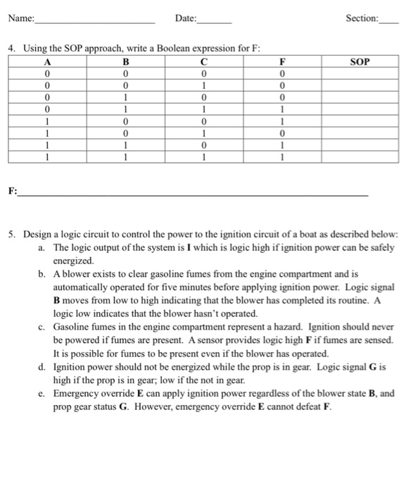 Solved Name: Date Section: 4. Using the SOP approach, write | Chegg.com