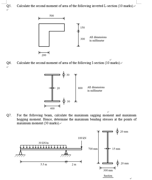 Solved Q5. Calculate the second moment of area of the | Chegg.com