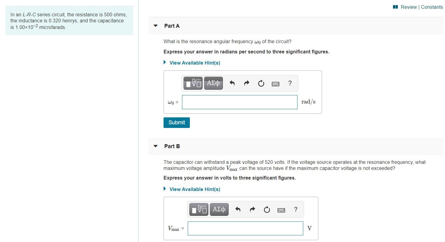 Solved MR Review Constants In an L-R-C series circuit, the | Chegg.com