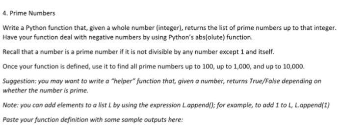 Solved Prime Numbers Write a Python function that, given a | Chegg.com