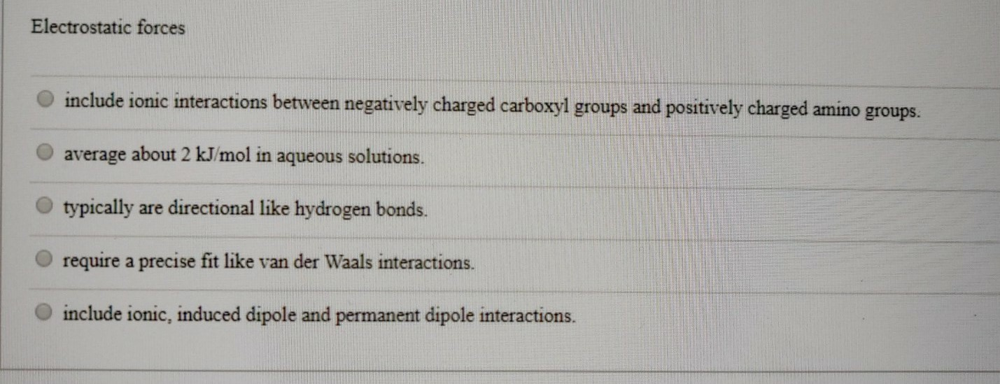 Solved Electrostatic forces include ionic interactions | Chegg.com