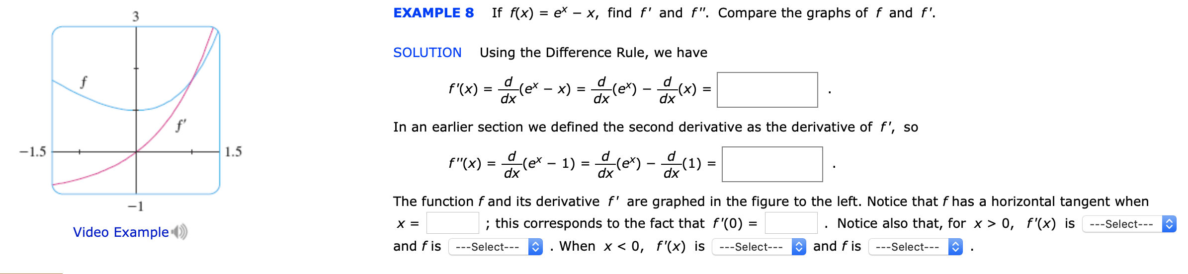 Solved EXAMPLE 8 If f(x) = ex − x, find f ' and | Chegg.com