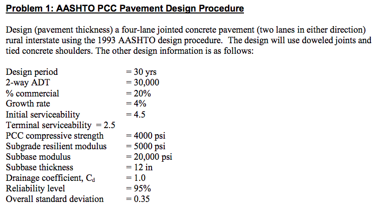 Problem 1: AASHTO PCC Pavement Design Procedure | Chegg.com