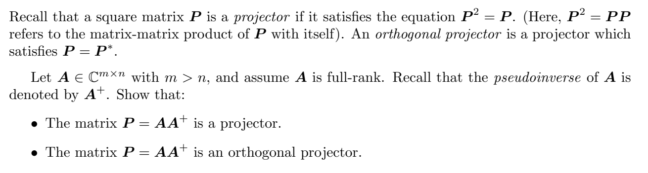 Solved Recall that a square matrix P is a projector if it | Chegg.com