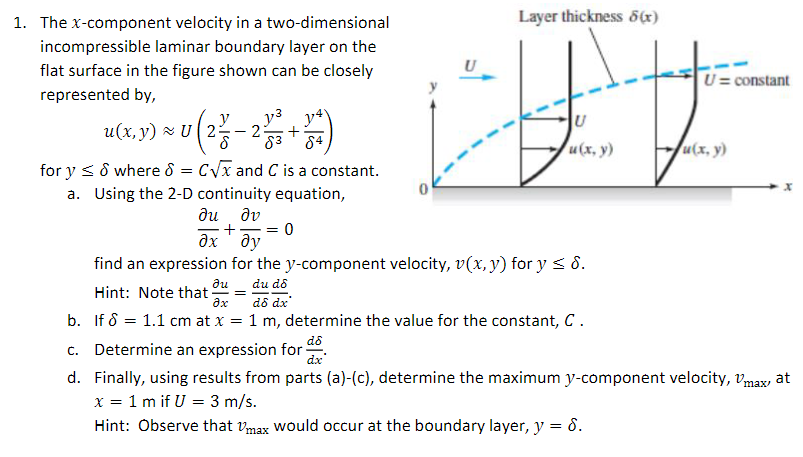 Solved The x-component velocity in a | Chegg.com