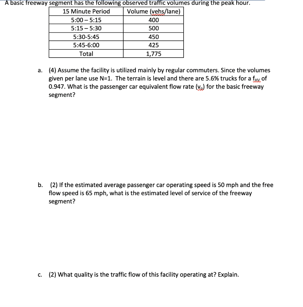 Solved A basic freeway segment has the following observed | Chegg.com