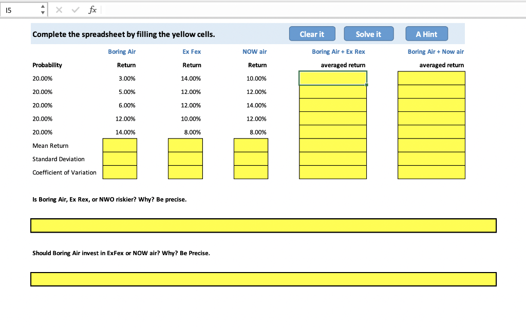 Solved 15 x fx Complete the spreadsheet by filling the | Chegg.com