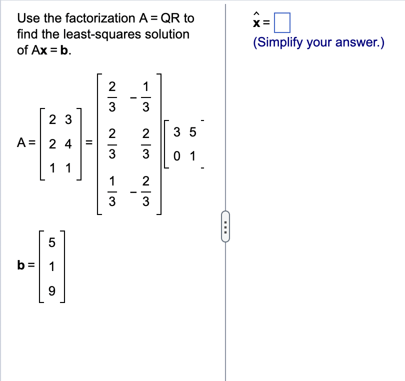 Solved Use the factorization A=QR to find the least-squares | Chegg.com
